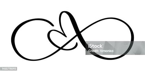 서예 벡터 심장과 서명 영원히 발렌타인 데이 무한대 사랑 로맨틱 심볼 로고가 연결되고 합류하고 열정과 결혼식 아이콘이 있습니다 카드 포스터에 대 한 템플릿입니다 평면 요소