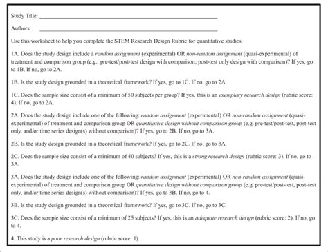 Stem Research Design Rubric Worksheet For Quantitative Studies