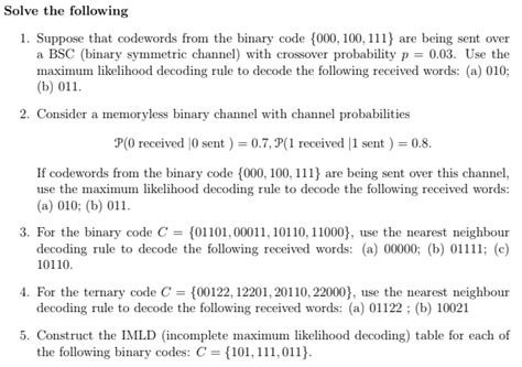 solve the following 1 suppose that codewords from