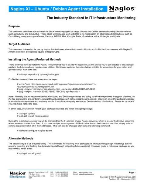 Nagios Xi Ubuntu Debian Agent Installation