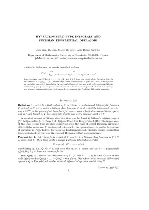 Pdf Hypergeometric Type Integrals And Fuchsian Differential Operators
