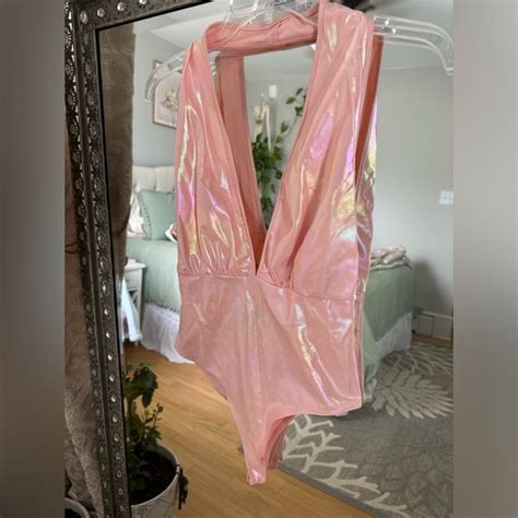 Fashion Nova Tops Holographic Pink Halter Bodysuit Poshmark