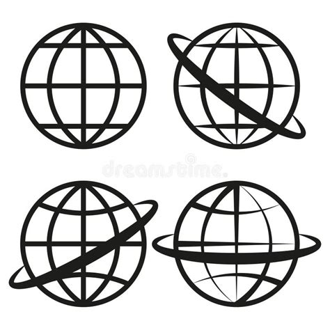 Globe Icons Set World Map Symbols Global Network Signs Orbit Line