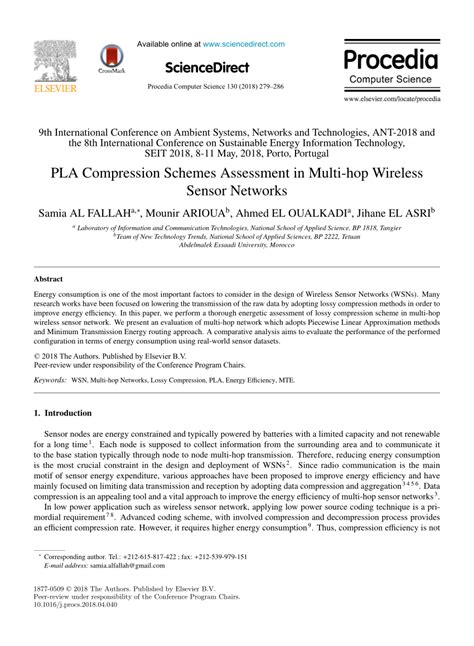 Pdf Pla Compression Schemes Assessment In Multi Hop Wireless Sensor Networks