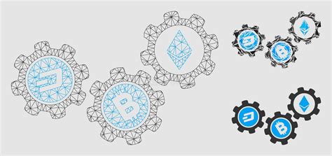 Cryptocurrency Conversion Gears Vector Mesh Carcass Model And Triangle