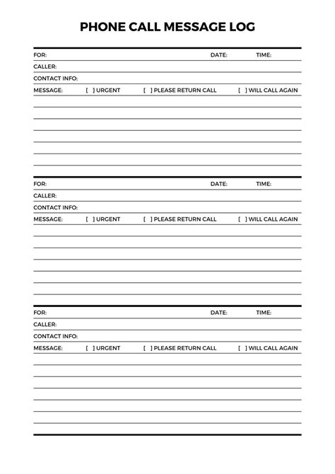 Phone Message Template Phone Message Log Phone Message Pad Phone Call Message Log Phone Call