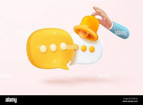 3d Minimal Notification Bell Icon With Bubble Speech Floating Around On