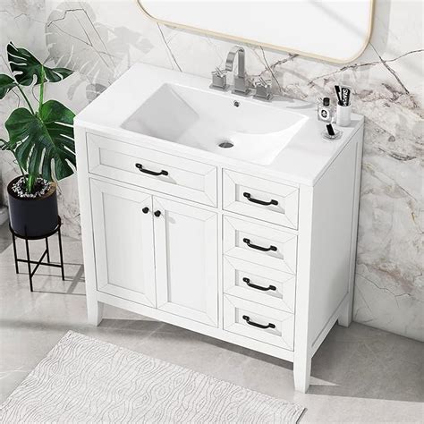 Merax White 36 Inch Bathroom Vanity With Sink Set Combo