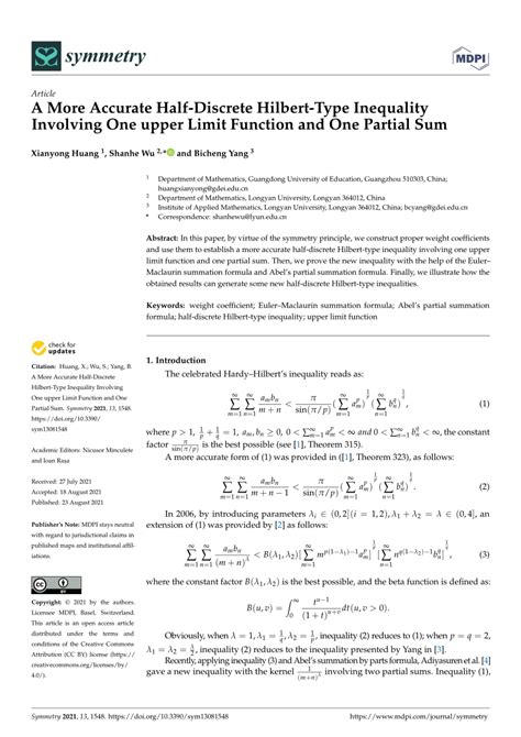 Pdf A More Accurate Half Discrete Hilbert Type Inequality Involving One Upper Limit Function