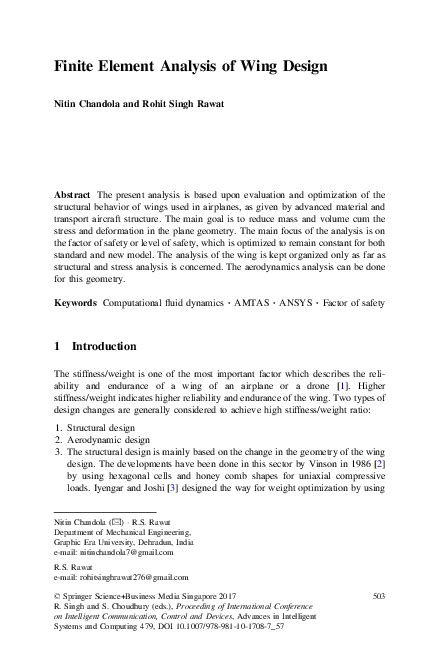 Pdf Finite Element Analysis Of Wing Design