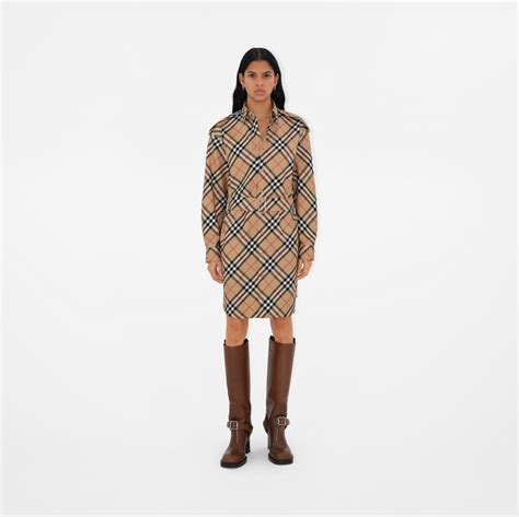 Check Cotton Shirt Dress In Sand Beige Women Burberry® Official