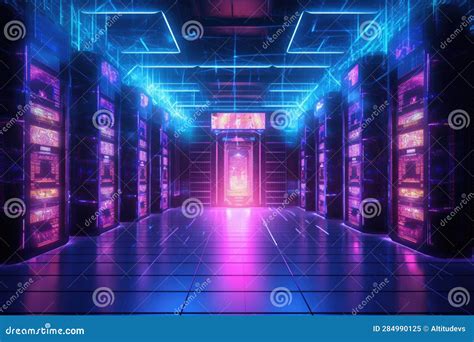 Holographic Data Center With Glowing Servers Stock Illustration Illustration Of Data Glowing