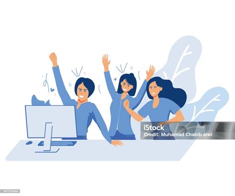 행복한 비즈니스 팀 성공 성취 승리 함께 일하는 진전을 기뻐하는 동료들 좋은 성공적인 팀워크 개념 평면 벡터 현대 그림 개념에 대한 스톡 벡터 아트 및 기타 이미지 Istock