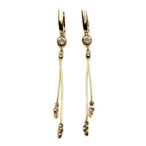 Cercei Lungi Din Aur Galben Alb Si Roz 14k Bijuteria Diva Gold