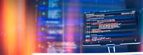 Work From Home Programmer Coding Code On Notebook Screen At Home Stock Photo Image Of