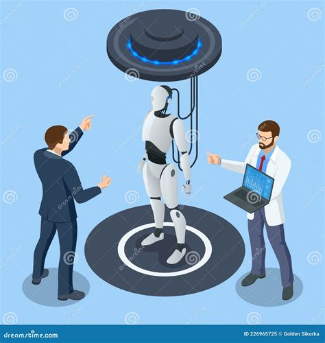 Isometric Robot Analyzes The Database Artificial Intelligence Working