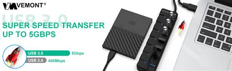 Amazon Com USB Hub 3 0 7 Port USB Hub VEMONT USB Splitter With Individual On Off Switches And