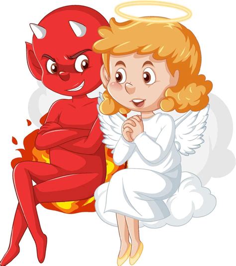 Devil And Angel Cartoon Character On White Background 9202686 Vector