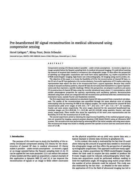 Pdf Pre Beamformed Rf Signal Reconstruction In Medical Ultrasound Using Compressive Sensing