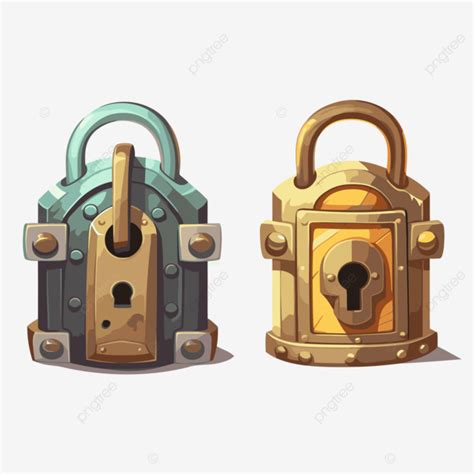 Locks Clipart Two Antique Looking Gold And Silver Padlocks Set Cartoon