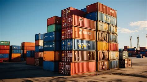 Premium Photo Container Yard On Blue Sky Background And Floor Ground With Copy Space Global