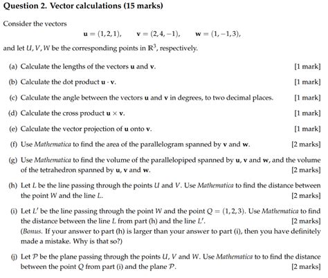 Solved Question 2 Vector Calculations 15 Marks Consider