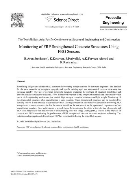 pdf monitoring of frp strengthened concrete structures using fbg