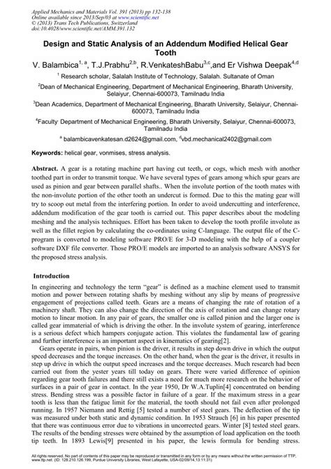 Pdf Design And Static Analysis Of An Addendum Modified Helical Gear