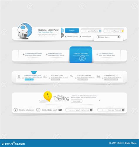 Web Site Template Design Menu Navigation Elements With Icons Set Stock