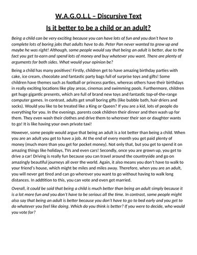 W A G O L L Discursive Text Example With Success Criteria Teaching