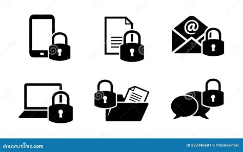 Digital Data And Communication Security Encryption Icon Set Stock Vector Illustration Of Lock