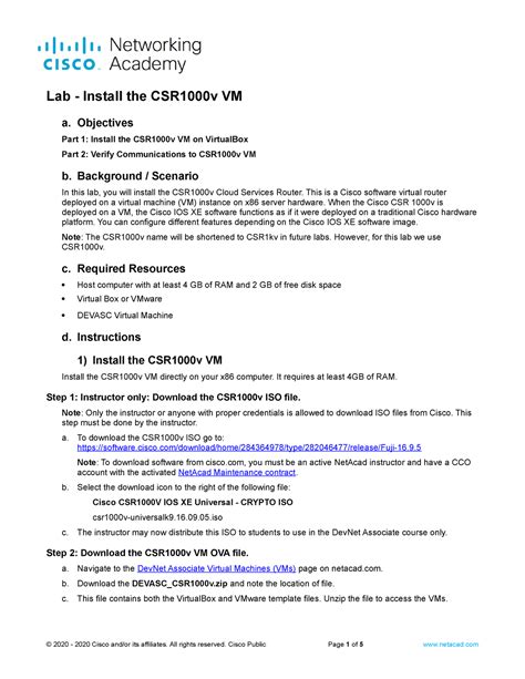 Pre Lab Install The CSR V VM A Objectives Part Install The CSR V VM On