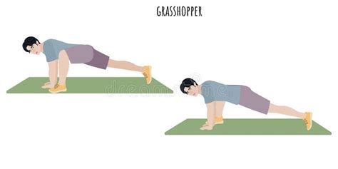 Asian Young Man Doing Grasshopper Exercise Stock Vector Illustration