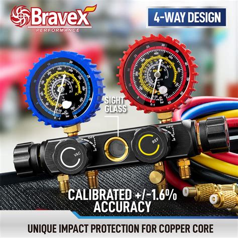 Ac Gauge Set 4 Way Hvac Manifold Gauge Set Ac Gauges With Hoses For