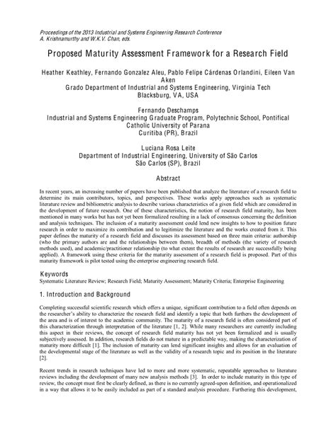 Pdf Proposed Maturity Assessment Framework For A Research Field