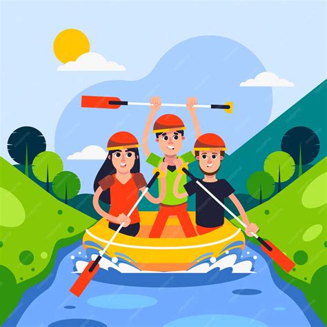 손으로 그린 래프팅 일러스트레이터 무료 벡터