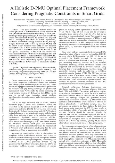 Pdf A Holistic D Pmu Optimal Placement Framework Considering