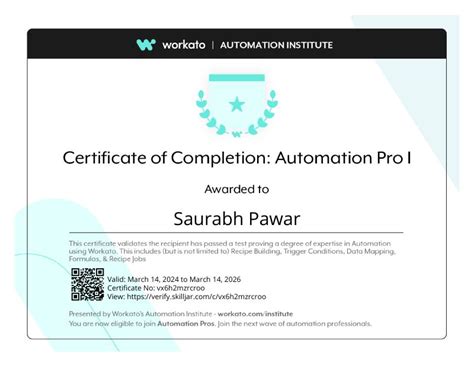 Saurabh Pawar On Linkedin Workato Automationpro Certified