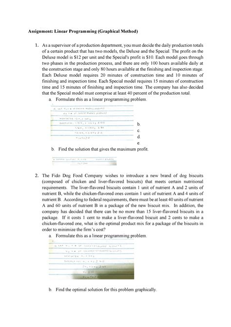 Linear Programming Graphical Method The Profit On The Deluxe Model