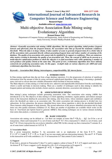 Pdf Multi Objective Association Rule Mining Using Evolutionary Algorithm