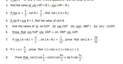 Class Xi Maths Assignment Sheet 3