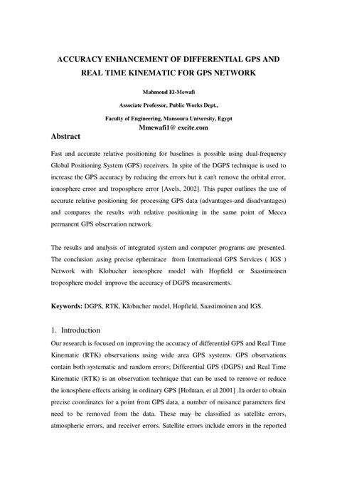 Pdf Accuracy Enhancement Of Differential Gps And Real Time Kinematic
