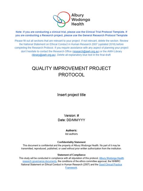 Quality Improvement Project Protocol Template Fo1282 Download Free Pdf Informed Consent Risk