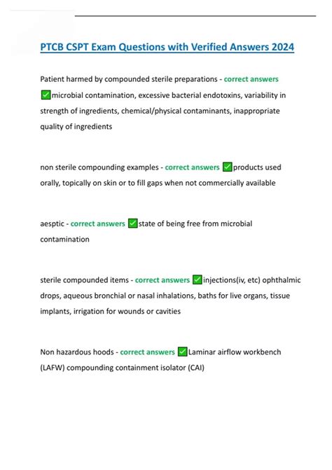Ptcb Cspt Exam Questions With Verified Answers 2024 Ptcb Cspt Stuvia Us