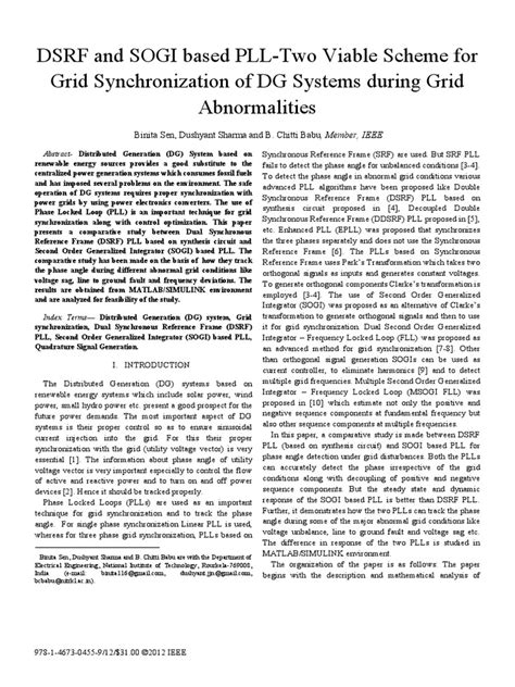 Dsrf And Sogi Based Pll Pdf Amplitude Phase Waves