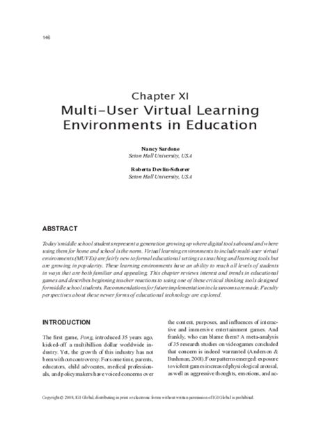 Pdf Multi User Virtual Learning Environments In Education