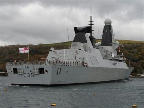 Hms Dragon D35 Being Turned By Tugs After Entering Fowey Harbour