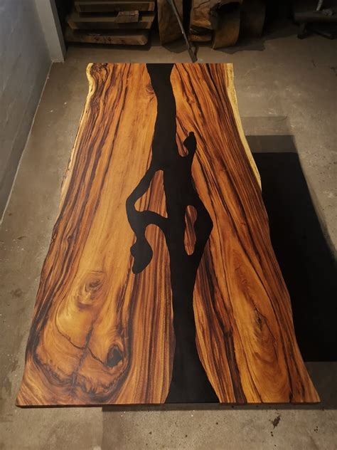 Straight Cut Dining Table Acacia Wood Table Epoxy Resin Table Reclaimed Wood Table Farmhouse