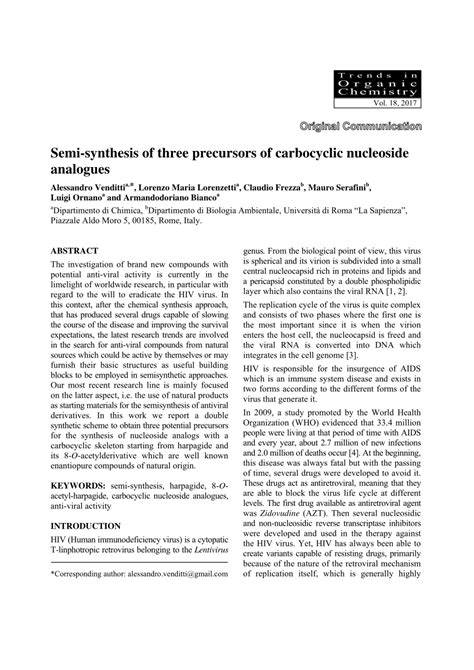 Pdf Semi Synthesis Of Three Precursors Of Carbocyclic Nucleoside Analogues
