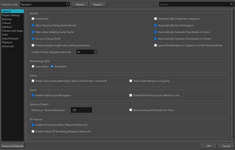 Storyboard Pro 24 Online Help General Preferences